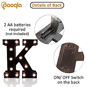 Decorative LED Illuminated Letter Marquee Sign - Alphabet Marquee Letters with Lights For Wedding Birthday Party Christmas Night Light Lamp Home Bar Decoration K, Black