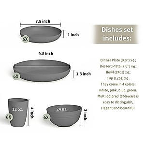 KEWOO Plastic Dinnerware Sets for 6,Unbreakable Lightweight Reusable Dinnerware Set for Camping,Kitchen,Outdoor,RV (24pcs)