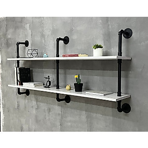 HDDFER Industrial Pipe Shelving Rustic White Pipe Wall Shelves Industrial Shelves with Wood Planks Industrial Floating Shelves 60 Inch Farmhouse Bathroom,Kitchen Shelving Wall Mounted