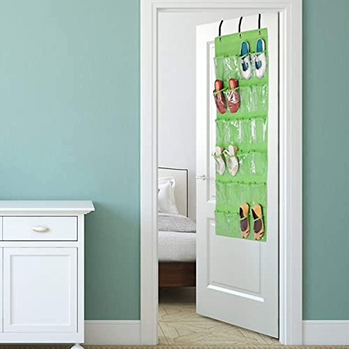 Washranp Punch-Free Over The Door Shoe Organizer, Hanging Shoe Rack Holder with 24 Large Fabric Pockets, Storage Rack Hangs on Closets for Shoes, Sneakers or Home Accessories Purple