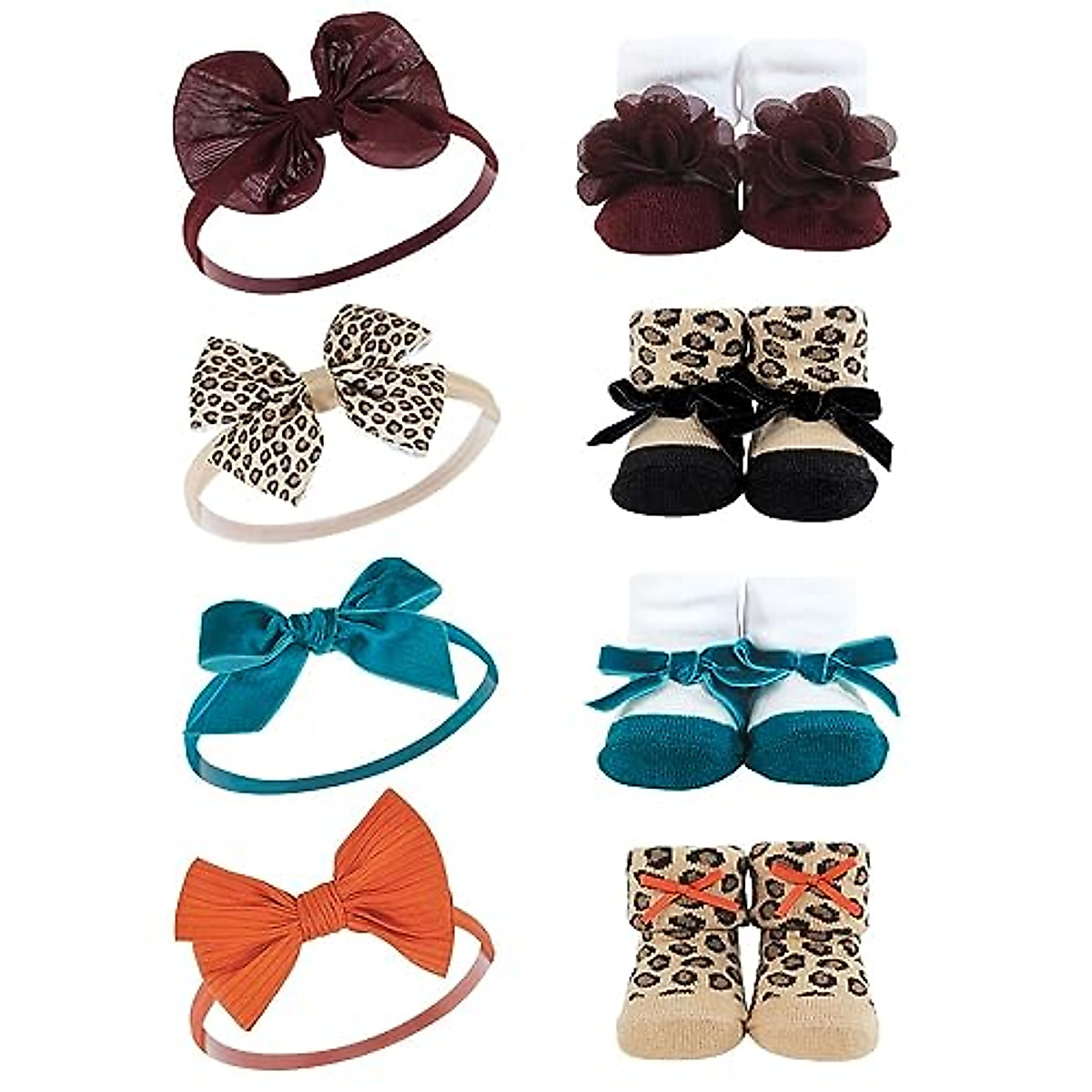 Hudson Baby Infant Girl Headband and Socks Giftset, Fall Leopard, One Size
