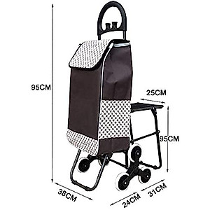 Shopping Trolley on Wheels Multi Function Shopping Cart Trolley Old Age Handcart Stair Climber with Hook Handle Seat Removable Waterproof Canvas Bag Storage Hand Trucks,Black,A ,Shopping Trol