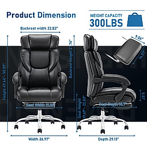 Executive Office Chair with Footrest, Ergonomic High Back Desk Chair, Computer Chair with Adjustable Headrest, Height, Tilt Lock, Extra Lumbar Support Pillow for Comfort, Large Home Office Chair-Black