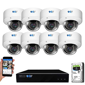 GW Security 8 Channel 4K NVR 5MP H.265 Video & Audio AI Human Vehicle Security Camera System - 8 x Dome 5MP 1920P Weatherproof 2.8-12mm Varifocal Zoom IP PoE Cameras, Pre-Installed 2TB Hard Drive