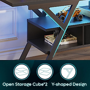 Bestier LED TV Stand with Power Outlets for 70/75/80 inch TV, Gaming Entertainment Center with Storage for PS5, 70 Inch Modern TV Cabinet with Drawers for Living Room, Bedroom, Carbon Fiber Black