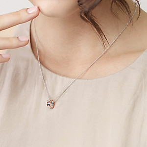 CHOW SANG SANG Promessa 18K White & Rose Gold (GH color, SI Clarity, Round Brilliant) Diamond Love Knot Hoop Necklace for Women 91329N | 18.5", (47 CM)