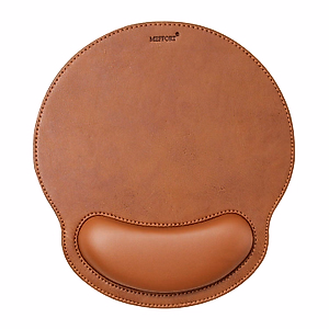Meffort Inc Leather Mouse Pad with Wrist Rest Support & Non-Slip Base, Durable Ergonomic Gaming Mousepad - (Round, Brown)