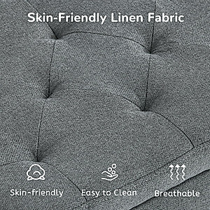 Furniliving Linen Storage Ottoman Square Ottoman Button-Tufted Foot Stool with Wooden X Legs, Modern Footrest Rectangle Vanity Stool, Makeup Stool for Living Room, Bedroom (Grey)