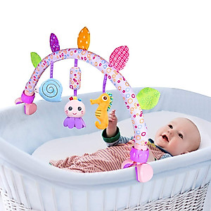 Caterbee Travel Arch Bassinet Toys for Baby Hanging on Stroller, Crib & Pram. Activity Toy bar for Baby Bouncer(Purle)