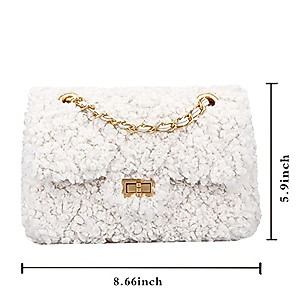 Women Plush Shoulder Bag Ladies Fashion Fluffy Crossbody Bag Small Chain Handbag Purse Soft Clutch Satchel Evening fuzzy Bag (White)