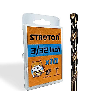 STROTON (3/32 Inch, Pack of 10) M35 5% Cobalt Twist Drill Bit Set for Hard Metal, Steel, and Stainless Steel