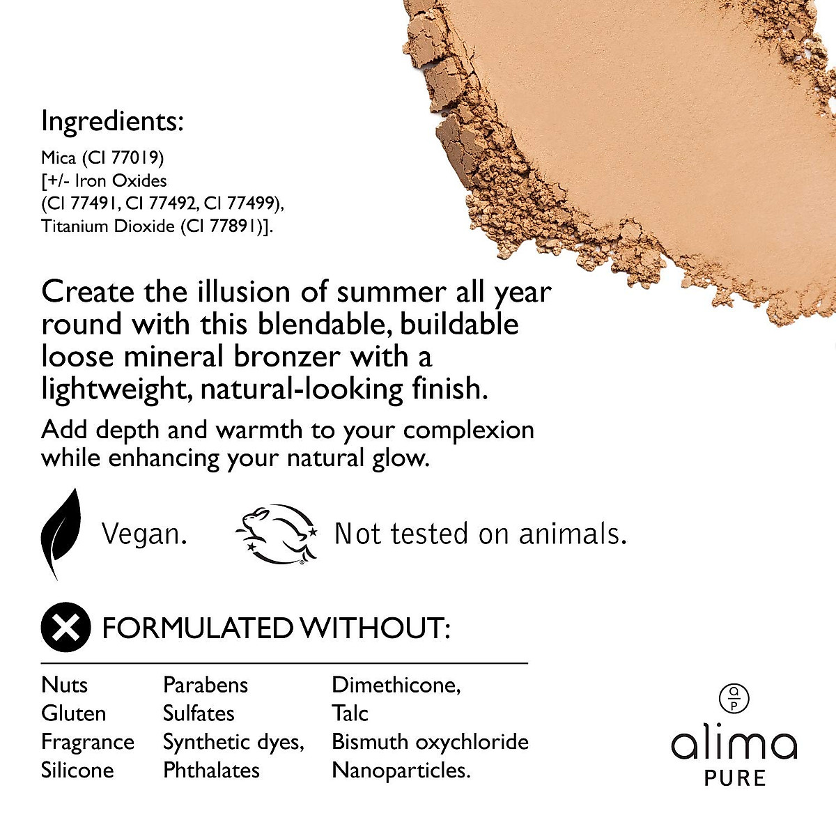 Alima Pure Bronzer Powder Matte Bronzer, Natural Talc Free Bronzer Makeup, Face Bronzer Powder Contour Loose Mineral Bronzing Powder, Natural Bronzer Powder, Mineral Powder Makeup, Mauna Loa
