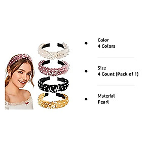 Allucho Pearl Headbands for Women, Beaded Headband Non Slip Wide Top Knot Head Bands, Black White Pink Gold Headband with Pearls Hair Accessories for Women and Girls Daily Festival Gifts