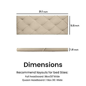 King Headboard Queen Size - Diamond Tufted Twin Headboard - Upholstered Queen Bed Wall Headboard Full- Peel & Stick Headboards Panels Queen Size - Diy headboard King Only - Wall Mounted Bed Headboard