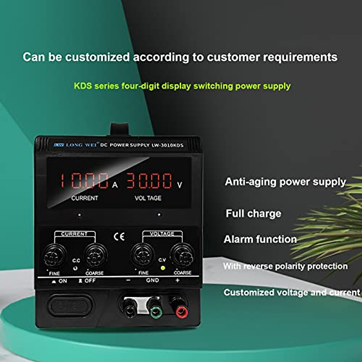 Lwlongwei DC Power Supply Variable, 30V 10A 300W Adjustable Switching Regulated DC Bench Power Supply with 4-Digits LED Power Display Coarse and Fine Adjustments