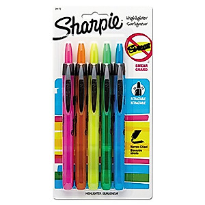 Sharpie 28175PP Retractable Highlighters Chisel Tip Assorted Fluorescent Colors 5/Set