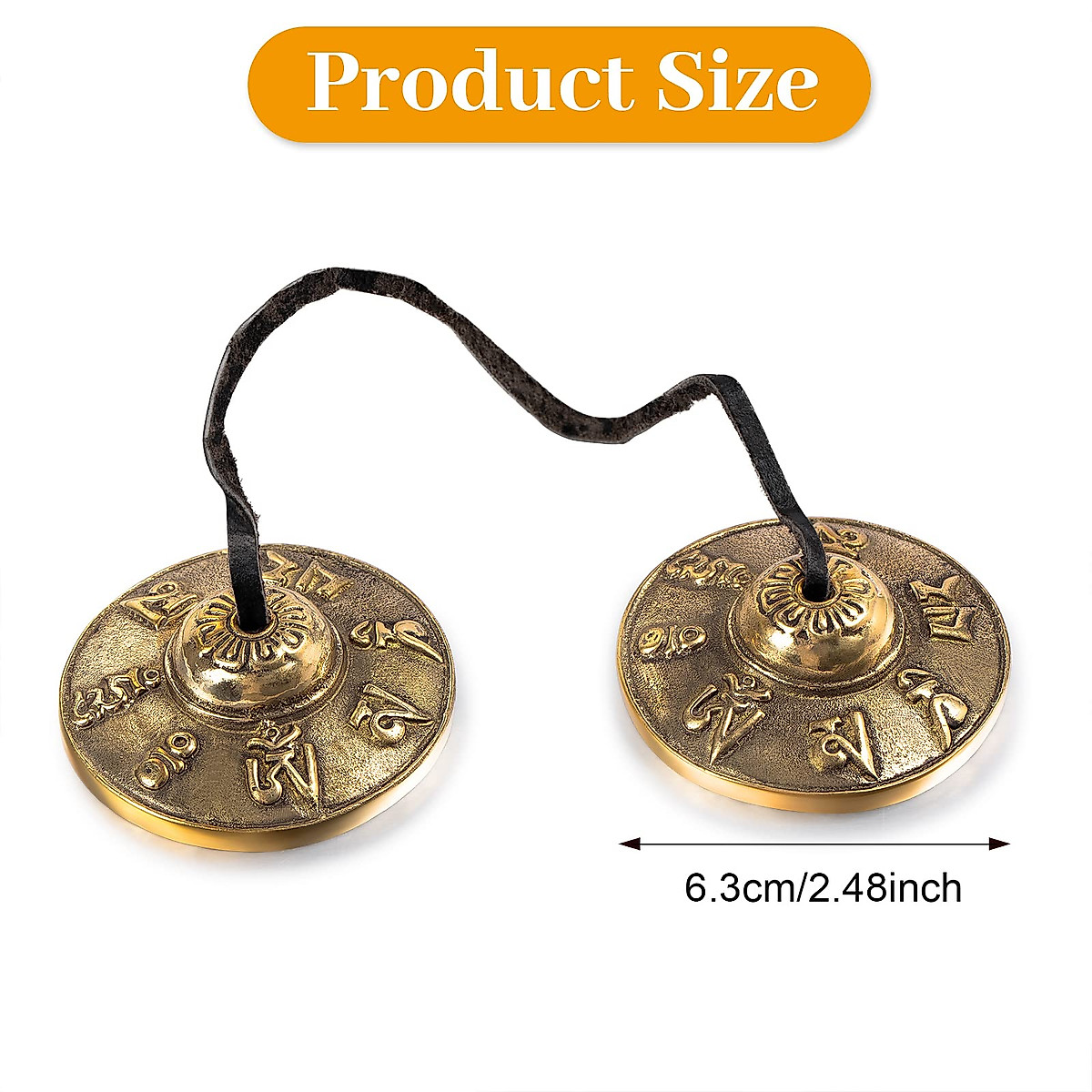 Boao Tibetan Tingsha Cymbals Meditation Chime Bells with Tibetan Drawstring Cloth Bag, 6.3 cm Meditation Chime Bells, for Percussion Instrument(Om Mane Padme Hum Symbols Embossed)