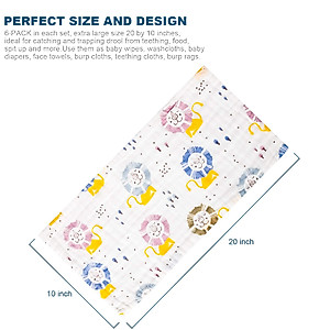 knovotch 5 Pack Muslin Burp Cloths 6 Layers Super Absorbent Baby Burping Cloths Sets for Unisex 20 by 10 Inches Burp Rags 100% Organic Cotton