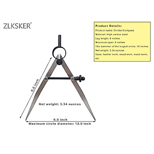 ZLKSKER 6 Inch Adjustable Lockable Steel Divider Wing Leather Compass
