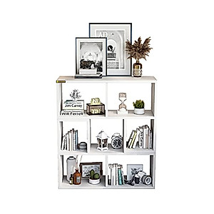ALISENED 7-Cube Storage Shelf Organizer Bookshelf System, Modern Bookcase Open Standing Book Shelving Cabinet,Wooden Bookshelf Display Cube Shelves Compartments