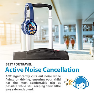BuddyPhones Cosmos+ Active Noise Cancelling Bluetooth Kids Headphones, Over-Ear Volume Limiting with Built in Mic, 24 Hours Battery Life, Cool Blue