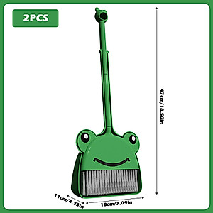 KUYYFDS Kids Cleaning Set Broom and Dustpan Set 2Pcs/Set PP Cute Cartoon Frog Pattern Toddler Broom Odor-Free Hanging Smooth Handle Washable PET Brush Kids Broom for Home Kindergarten