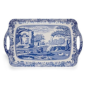 Pimpernel | Large Tray with Handle | Spode Blue Italian Design | Serving Platter | Dessert and Breakfast Tray | Measures 19" x 11.5" | Made of Melamine | Dishwasher Safe