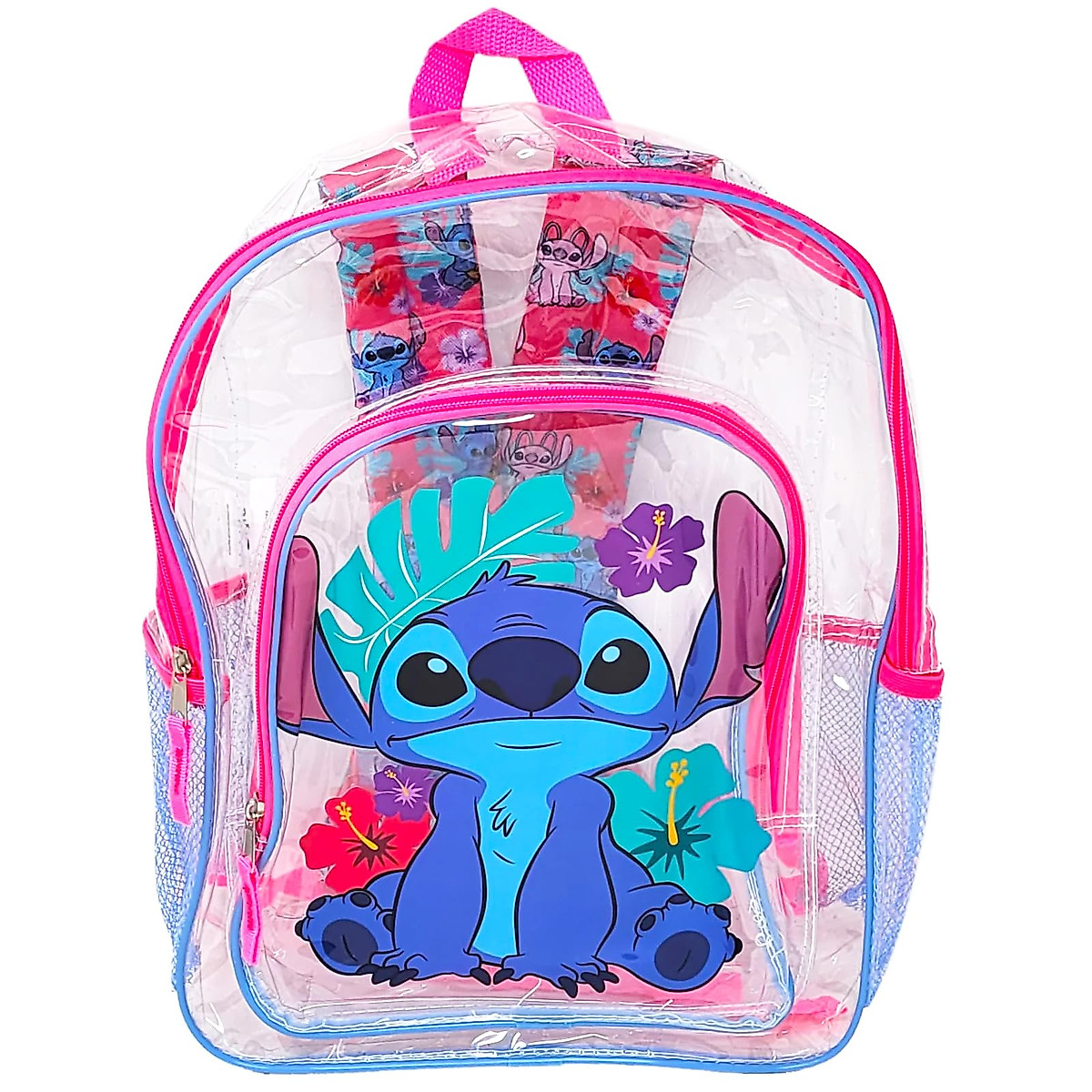 Lilo and Stitch Stitch Clear Backpack - Bundle Backpack for Girls 16 Inch, Stitch Stickers, More | Transparent Stitch Backpack for Kids School Supplies
