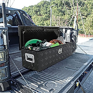 Eivojor Aluminum Stripes Plated Truck Tool Box Pick Up Truck Bed RV Trailer Toolbox Storage Organizer with Side Handles, Lock and Keys - 39" x 13" x 10",Black