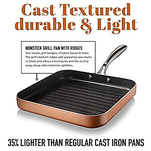 Gotham Steel Nonstick Grill Pan for Stovetops with Grill Sear Ridges, Drains Grease, Ultra Durable Coating, Metal Utensil Safe, Stay Cool Stainless-Steel Handle, Oven & Dishwasher Safe, 100% PFOA Free