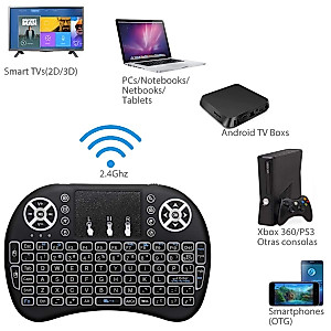 BIFANS 2.4G Mini Wireless Keyboard with Touchpad Mouse, Upgraded Multi Backlit, Portable Wireless Keyboard with USB Receiver Remote Control for Android Smart TV Box Pad Windows Mac
