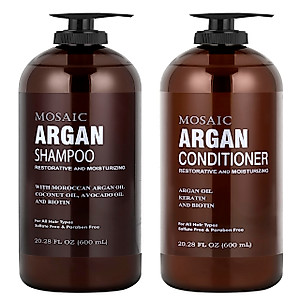 Mosaic Argan Oil Shampoo and Conditioner Set for Hair Growth, For Thinning Hair and Hair Loss Treatments for Women & Men, Hair Thickening Products for Women & Men, Paraben & Sulfate Free Shampoo 20.2 FL Oz Each