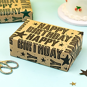 RUSPEPA Kraft Wrapping Paper Rolls - 17 inches x 10 feet per Roll, Total of 4 Rolls, Birthday Greeting