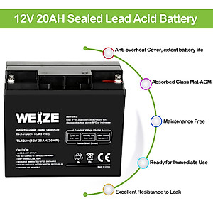 WEIZE 12V 20AH Lead Acid Battery Replace UB12200 FM12200 6fm20 EXP12200 12V 20AH 22AH Batteries