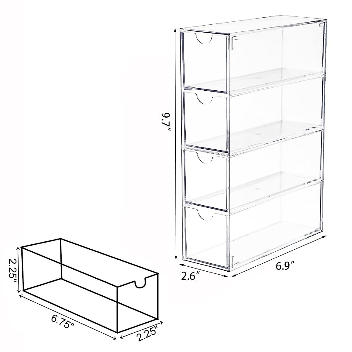 Nicunom 2 Pack Sunglasses Organizer Acrylic, Clear Eyeglasses Case with 4 Drawers, Eyewear Storage Display Case, Stackable Eyeglasses Holder for Women & Men Eyewear