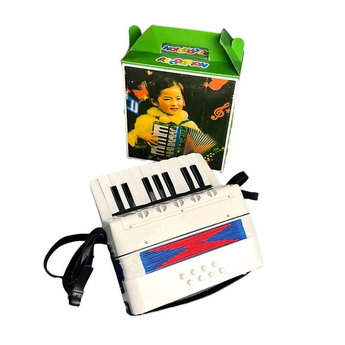 BORIYAM Accordion 17 Keys 8 Bass,Toys for Children and Adult Beginners，Accordion Instrument ，Early Learning Enlightenment Instrument (White)