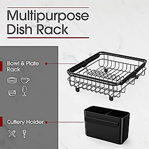 Sakugi Sink Drying Rack - Dish Rack with Drainboard for Kitchen Counter - Multifunctional Expandable Dish Drying Rack Used Over Sink, in Sink & on Countertop, Made of Rustproof Stainless Steel, Black