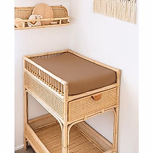 Konssy 2 Pack Muslin Changing Pad Cover for Baby Girls Boys 100% Cotton Fitted Diaper Changing Table Cover Set, Soft Changing Pad Sheets (Brown, Berry)