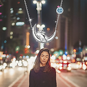 PEIMKO Sterling Silver Bunny on the Moon Necklace for Women, Simulated Birthstone Pendant Necklaces, March Birthday Gift for Women