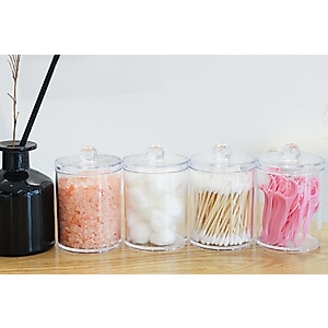 Aynoo 1 Pack Qtip Holder Dispenser Apothecary Jars for Cotton Swabs, Cotton Pads, Floss Picks Vanity Makeup Storage Organizer Set, Clear, 1 Pack, 12 oz