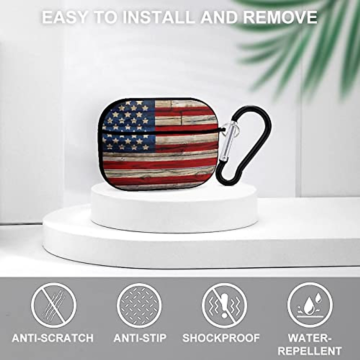 US Flag Patriotic Country Style Compatible with AirPods Pro Case Cover with Keychain Airpod Cases Portable Shockproof Protective Case for Women Men Hard Headphone Case for Apple Airpods Pro