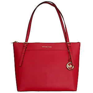 Michael Kors Voyager Large East West Tote Front Snap Pocket Top Zip Shoulder Bag Leather (Flame)