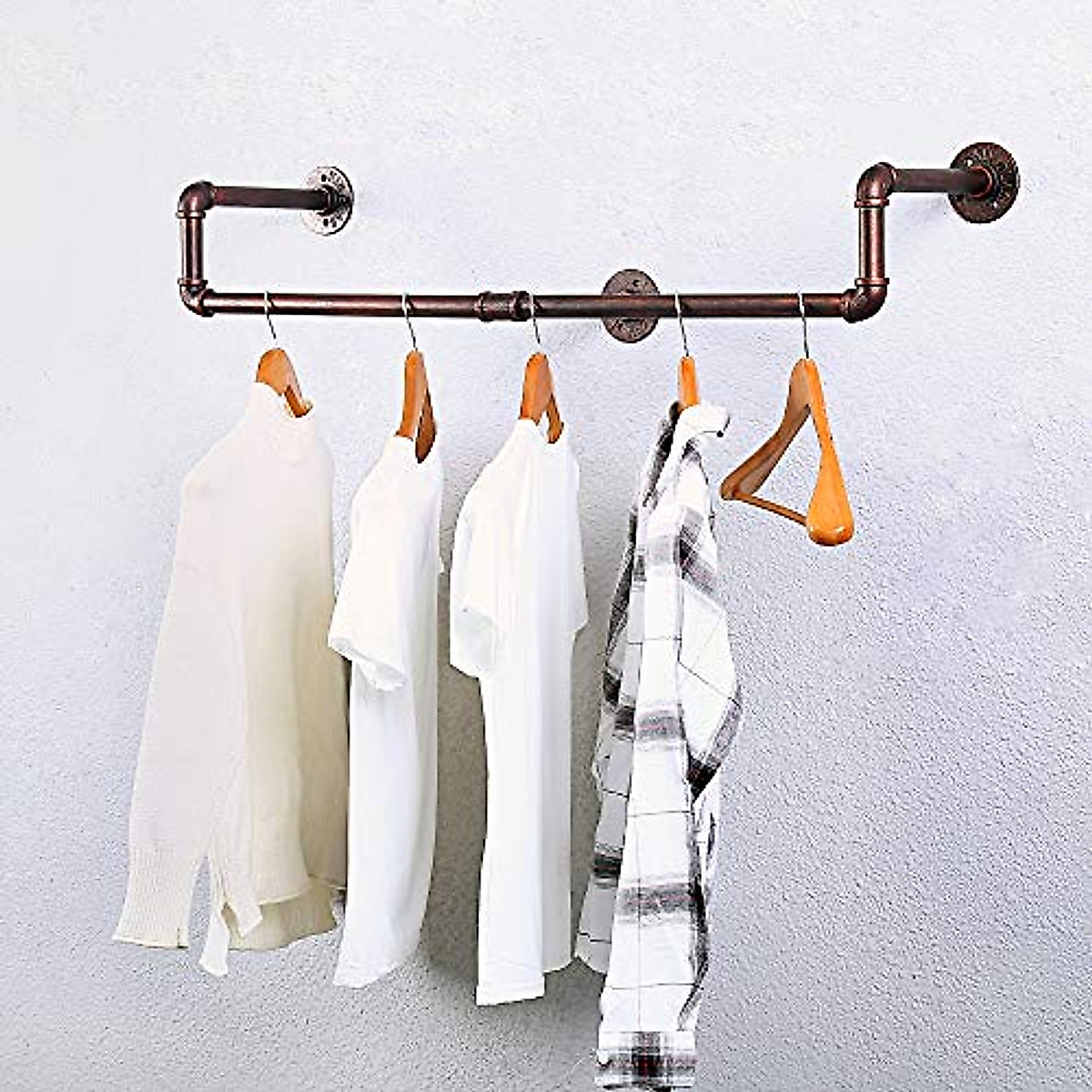 GWH Industrial Pipe Clothing Rack, Wall Mounted Clothes Rack, Industrial Clothing Rack, Pipe Clothing Rack, Closet Rods for Hanging Clothes, 100% Galvanized Steel (39 in, Brush Red Coper)