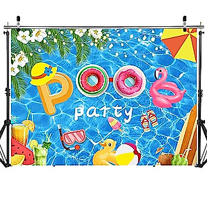 SJOLOON Summer Swimming Pool Backdrop Tropical Beach Ball Blue Sea Water for Party Decoration Studio Props 12576 (7x5FT)