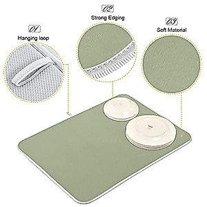 Sage Green Solid Color Dish Drying Mat 16x18in, Microfiber Dish Drying Rack Pads Dish Drainer Mats Washable Heat-Resistant