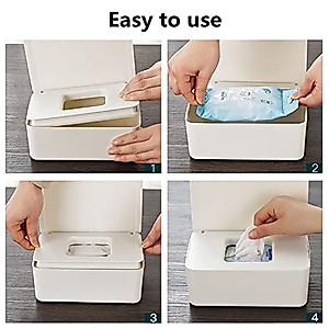 Wipes Dispenser Holder,Tissue Storage Box Case Wet Baby Wipes Case Baby Wipe Holder with Lid for Home Office Desk, Dorm, Kitchen, Washroom, Vanity (White+Pink)