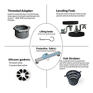 Neodrain Professional Black 24-Inch Linear Shower Drain Manufacturer with Removable Capsule Pattern Grate, 304 Stainless Steel Rectangle Shower Floor Drain- Adjustable Leveling Feet,Hair Strainer