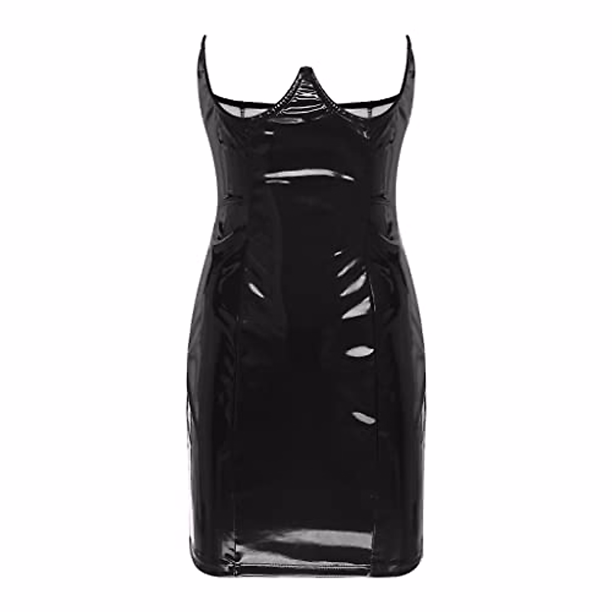 Lejafay Women Sexy Push-up Underbust Corset Dress Wet Look Latex Bodycon Open Cups Mini Dress Black 3X-Large