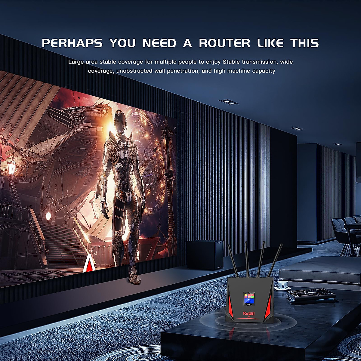 KuWFi 4G Router with sim card slot, 4g router unlocked equipped with 2GB Data Support 4G to WiFi/4G to wired Port forwarding High gain 4pcs external antennas for long range 4G signal