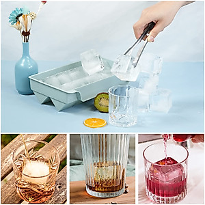 WIBIMEN Large Ice Cube Tray, Whiskey Ice Mold with Bin & Tong Square Ice Cube Mold, Leakproof Large Ice Cube Molds for Cocktails Whiskey Bourbon Scotch-Easy Fill & Transfer & Remove(Blue)